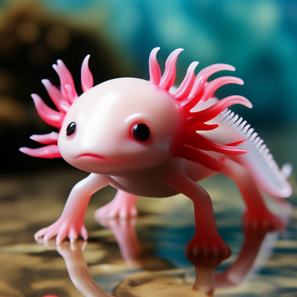 "Plastic toy, axolotl" — image created in Shedevrum