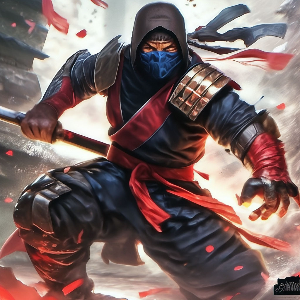 "Ninja warrior in combat stance high quality" — image created in Shedevrum
