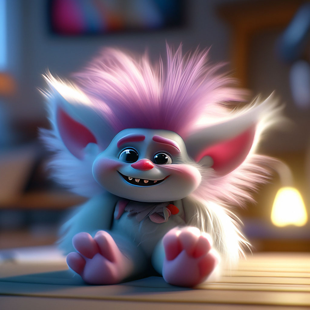 "Cute fluffy troll,free angle, photorealism fine detail quality ...