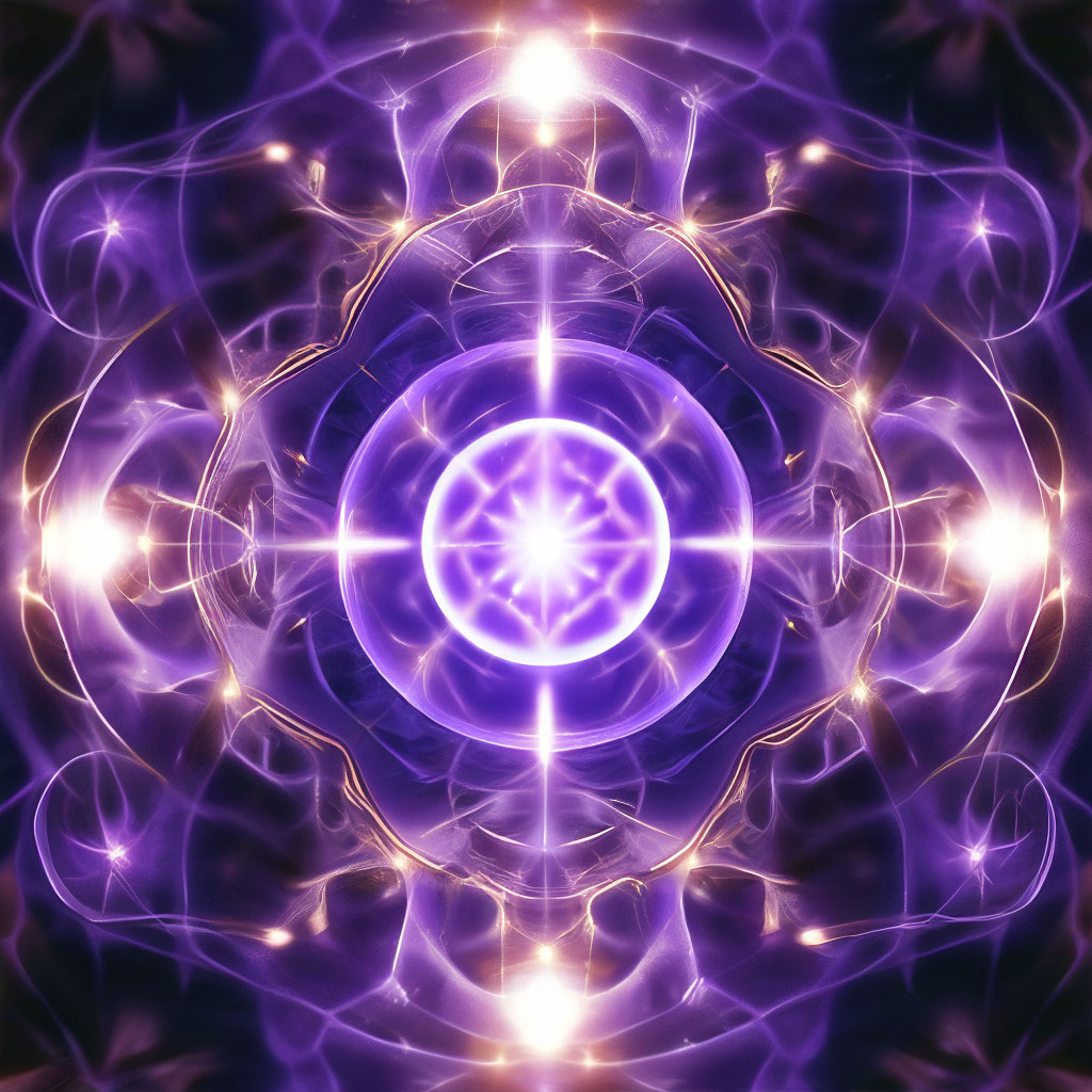 "5th element (Ether) Spatial energy, chaotic fractal, violet glow ...
