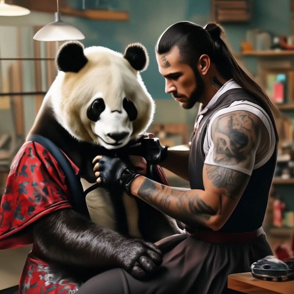 "Panda barber,cuts hair, predator" — image created in Shedevrum