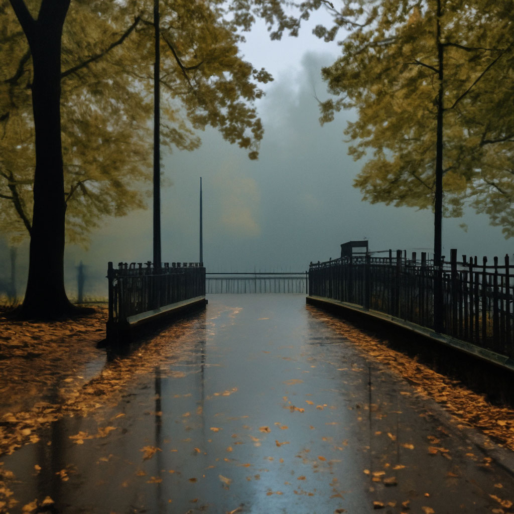 "Beautiful park,beautiful nature,gloomy,rainy October morning,dark ...