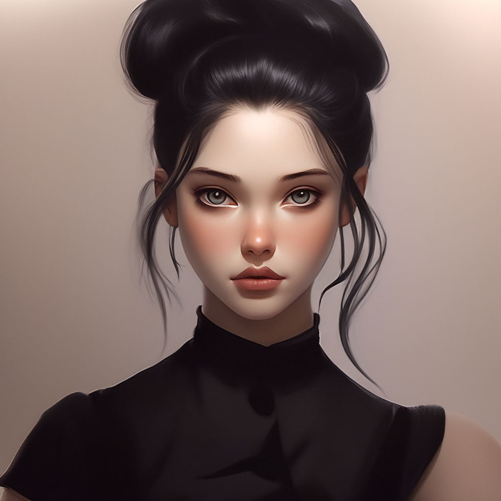 "Beauty detailed drawing the girl is pale-skinned, black-haired, short ...
