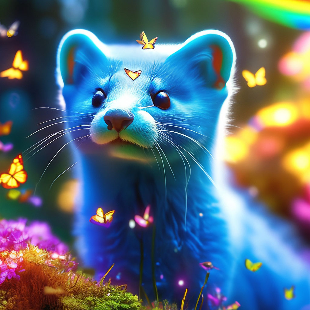 "Hyperrealism, fantasy blue Mink, butterfly sat on the nose, in the ...