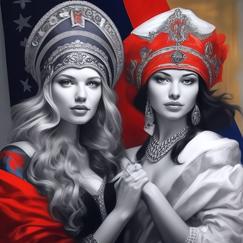 "Russia and America in the form of women" — image created in Shedevrum
