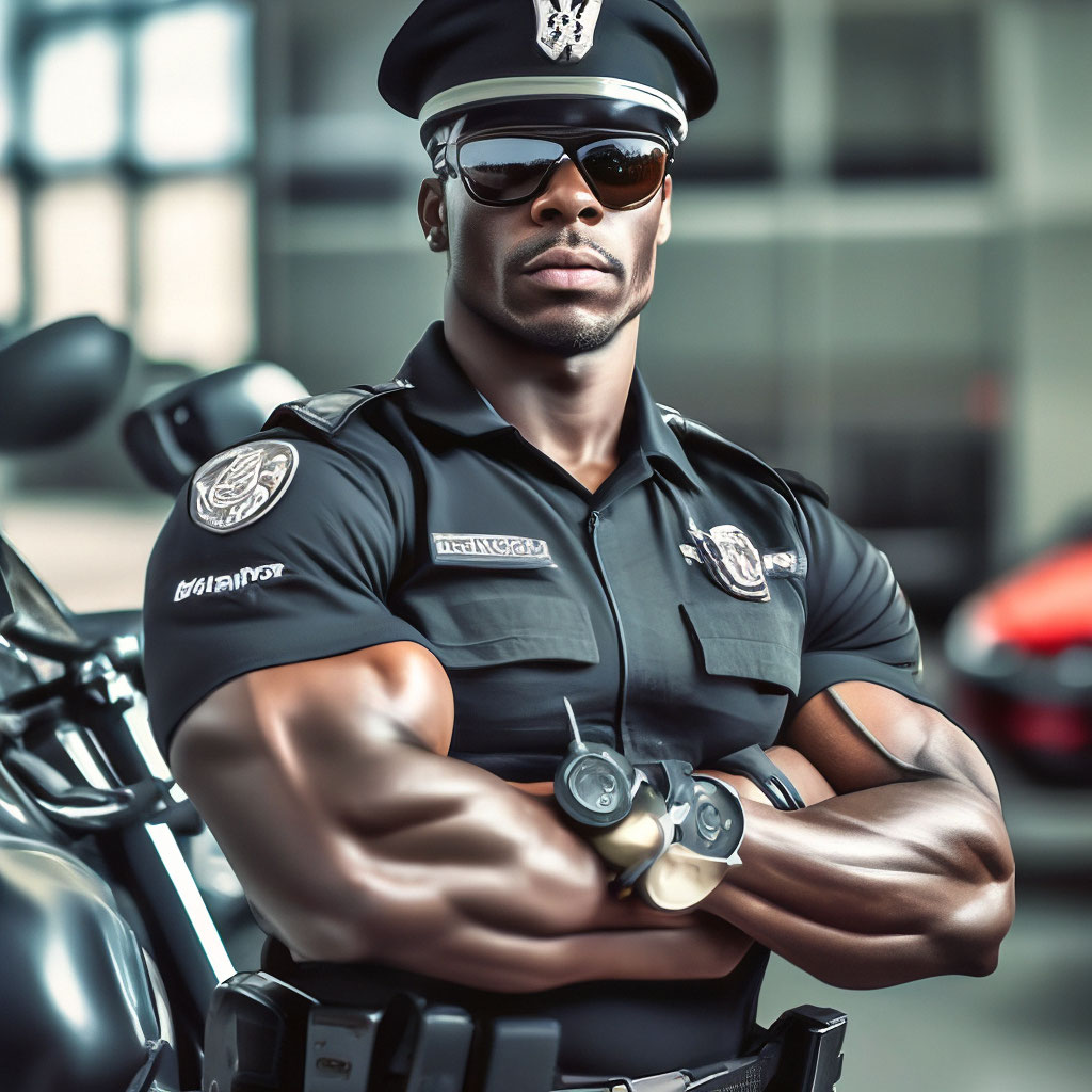 "Young policeman shows biceps guy bodybuilder huge black ,male body ...