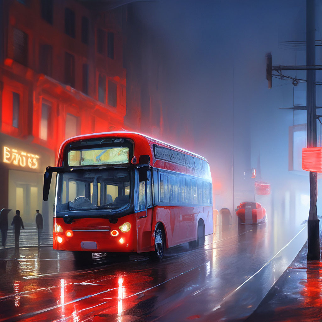 "Night, street, lights, fog, red bus. iso 100, high quality 100k ...