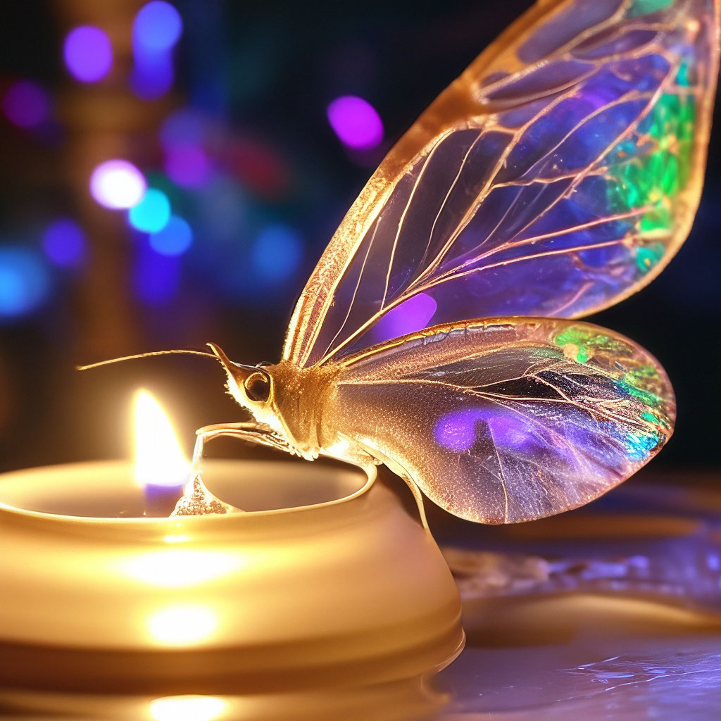 "A butterfly bat transparent through and through flies, in motion ...