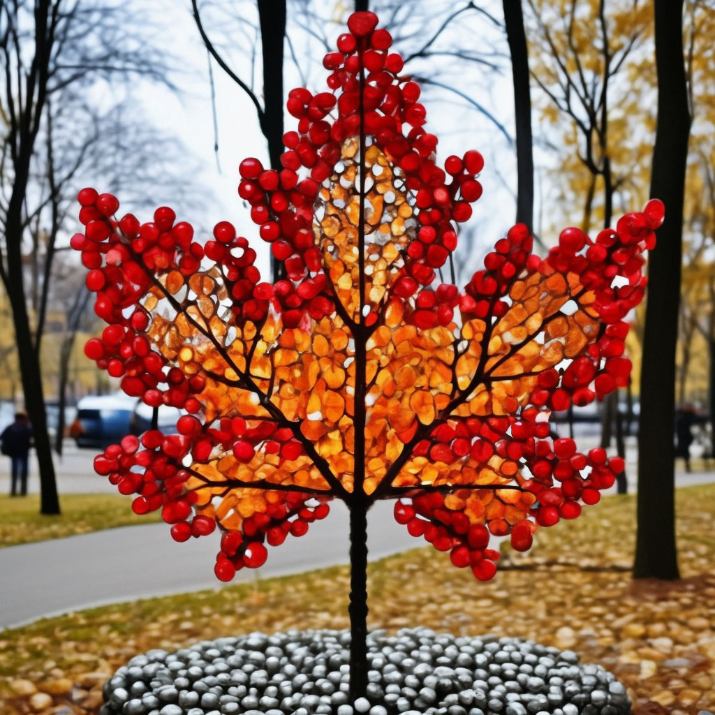 "Life-size maple is made of beads, beads, glass, tinted crystals, wire ...