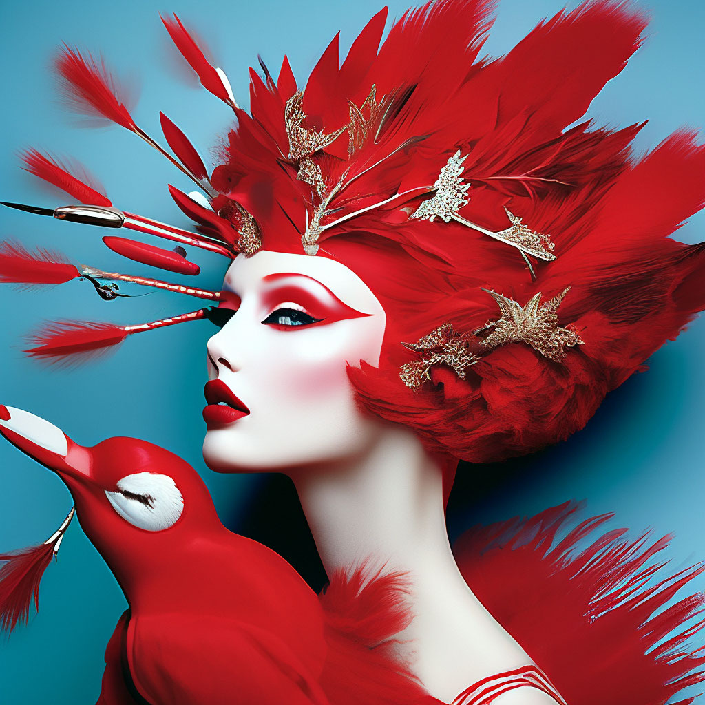 "Make-up bird, long arrows, fluffy eyelashes, bright red plump lips ...