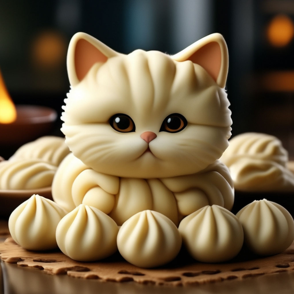 "Cat in the form of dumplings" — image created in Shedevrum