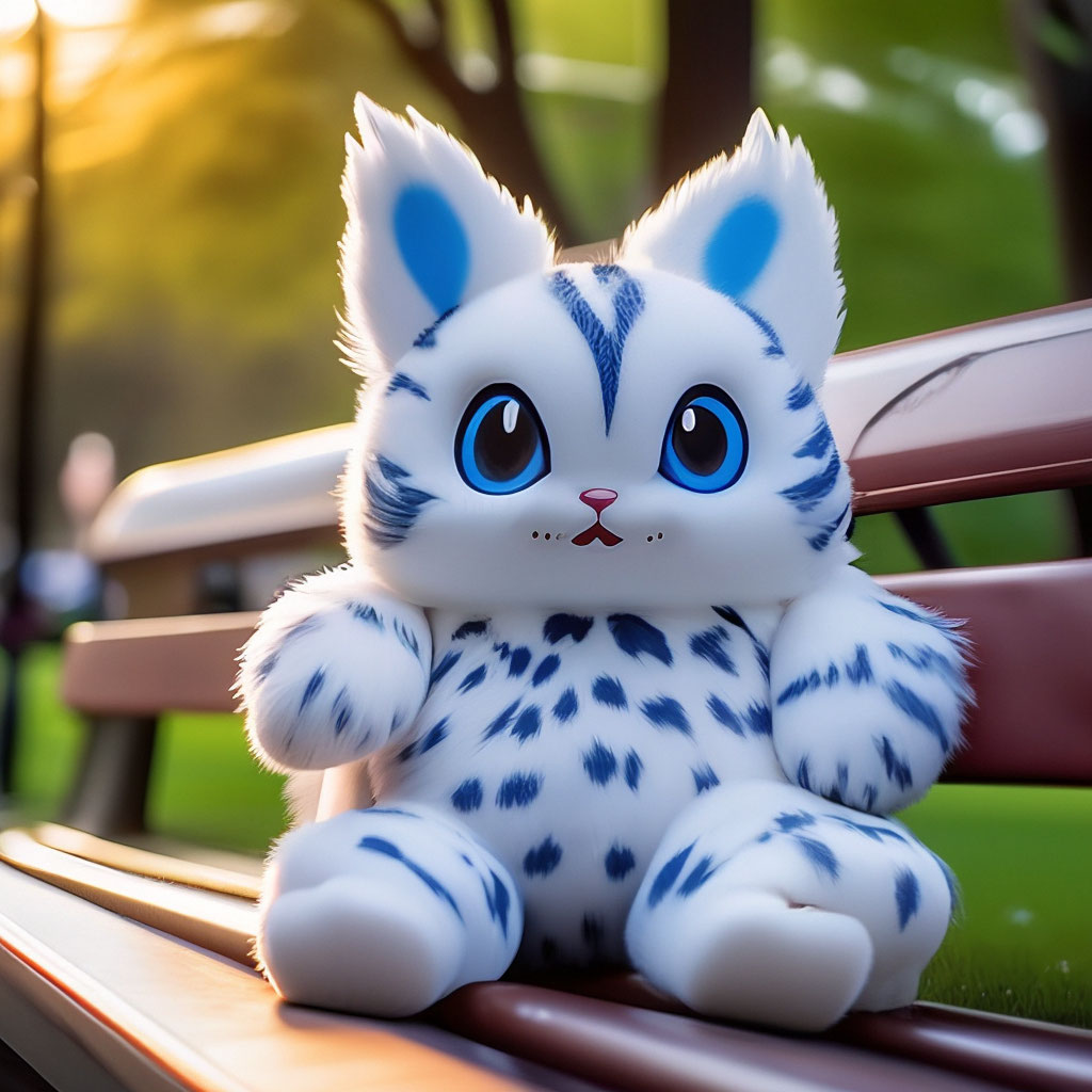 "White striped creature mega fluffy cartoon, monster surprised blue ...