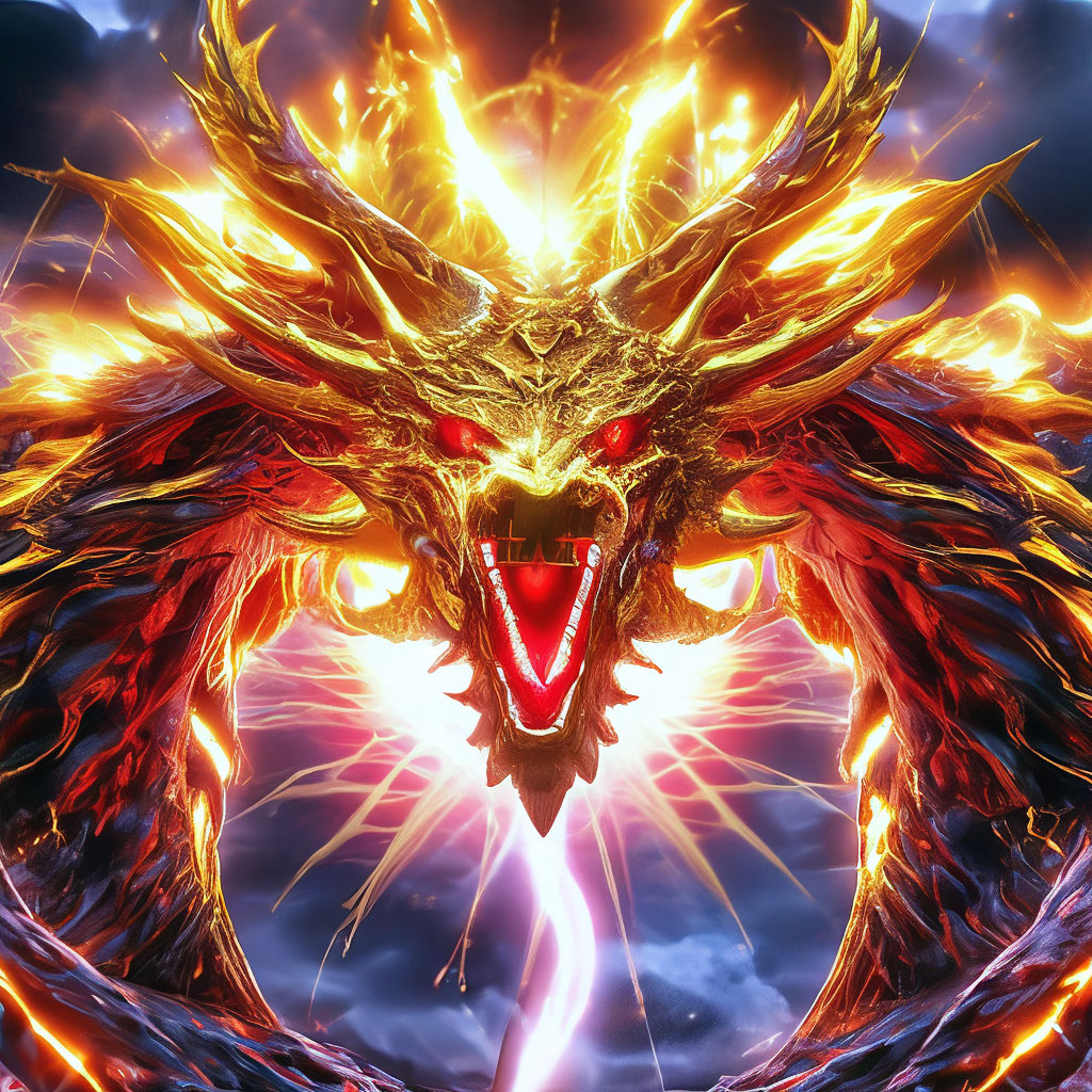 "An epic Fractal Golden Dragon bursts out of a Red activated open ...