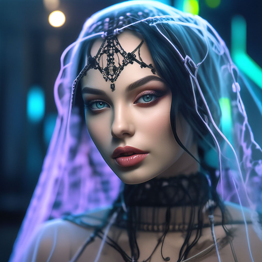 "Gorgeous lady,with bright makeup,in a translucent mesh veil,Gothic ...