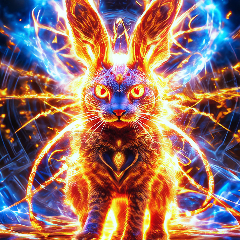 "An epic fractal fire rabbit cat bursts out of the Open activated ...