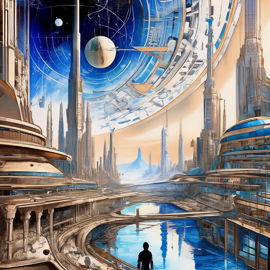 "The world of the future, detailed drawing, watercolor, ink, dot ...