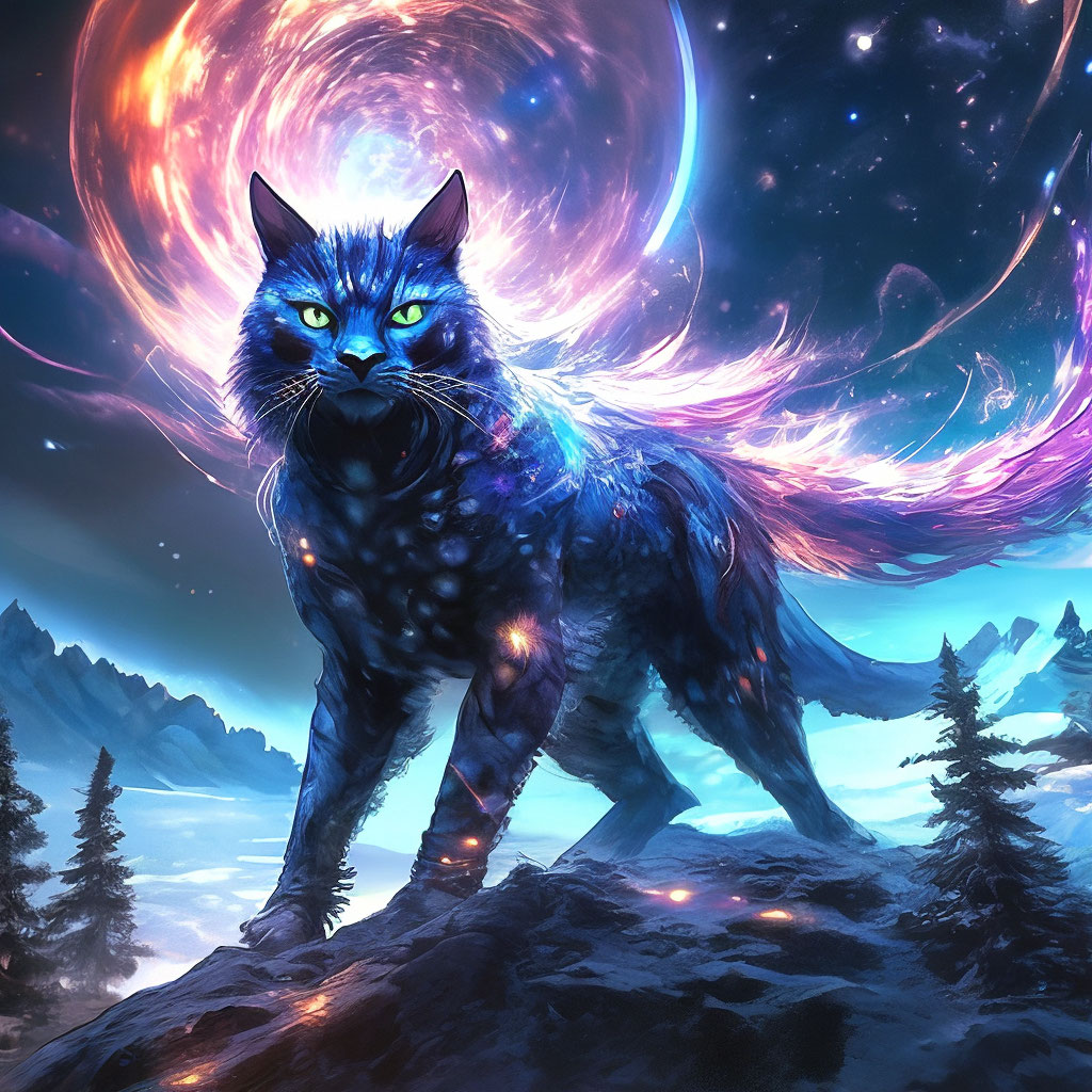 "Cat+wolf hybrid, epic,fabulous landscape,3d,horror, 16k,surrealism ...