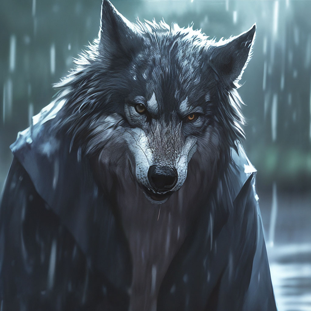 "A werewolf is sad in the rain" — image created in Shedevrum