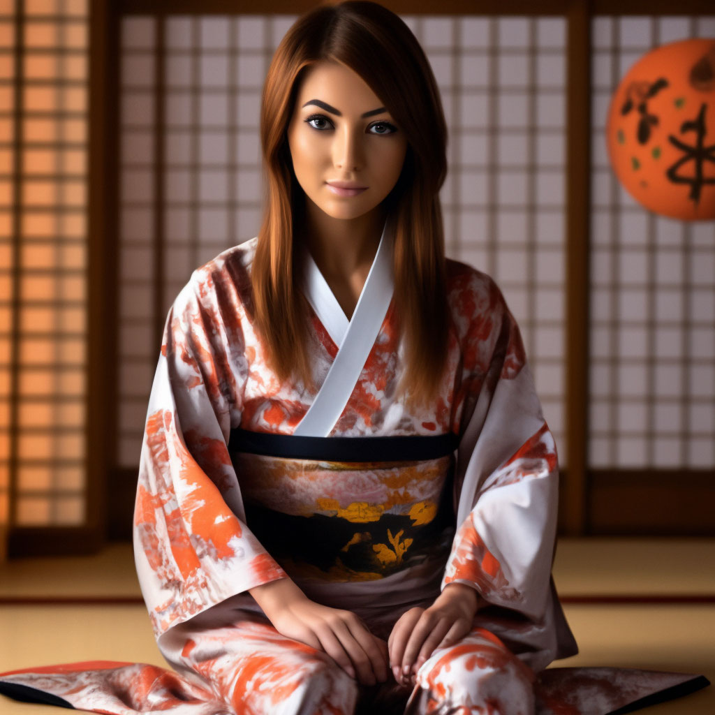 "Brill alexis on kneels in traditional Japanese kimono,prophessional ...