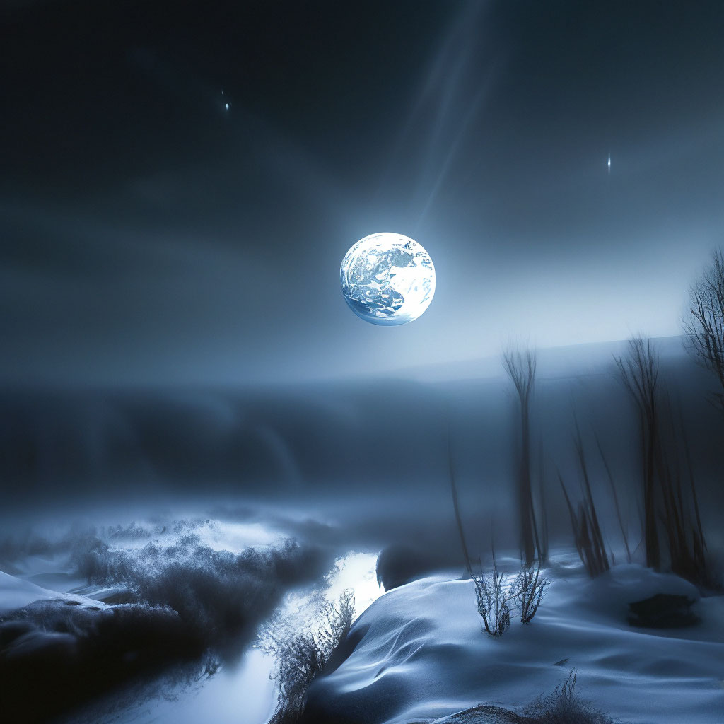 "The cold moon sparkles in the night sky" — image created in Shedevrum
