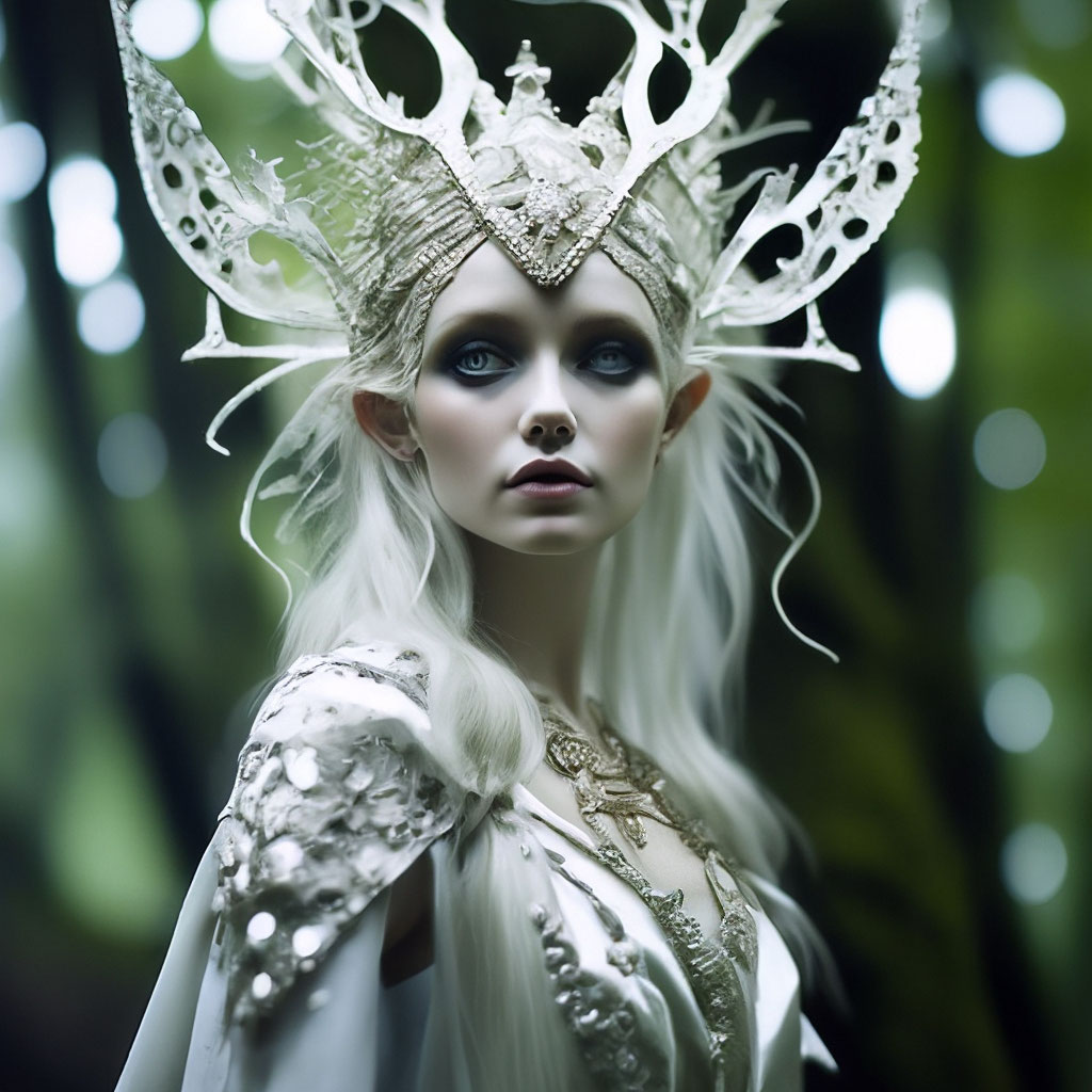 "A light elf in the style of Tim Burton. Fantasy. Walking in the woods ...