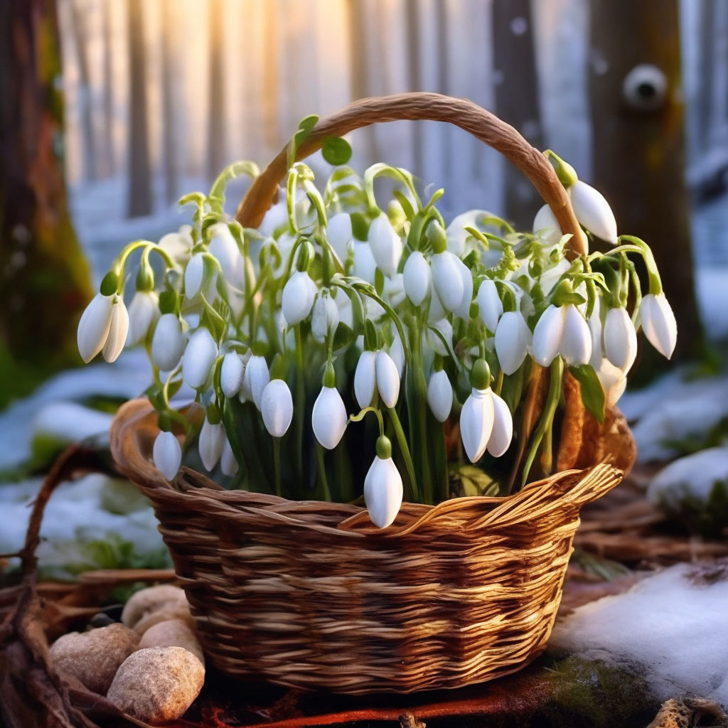 "Snowdrops in a wicker basket fairy tale forest twelve months realistic ...