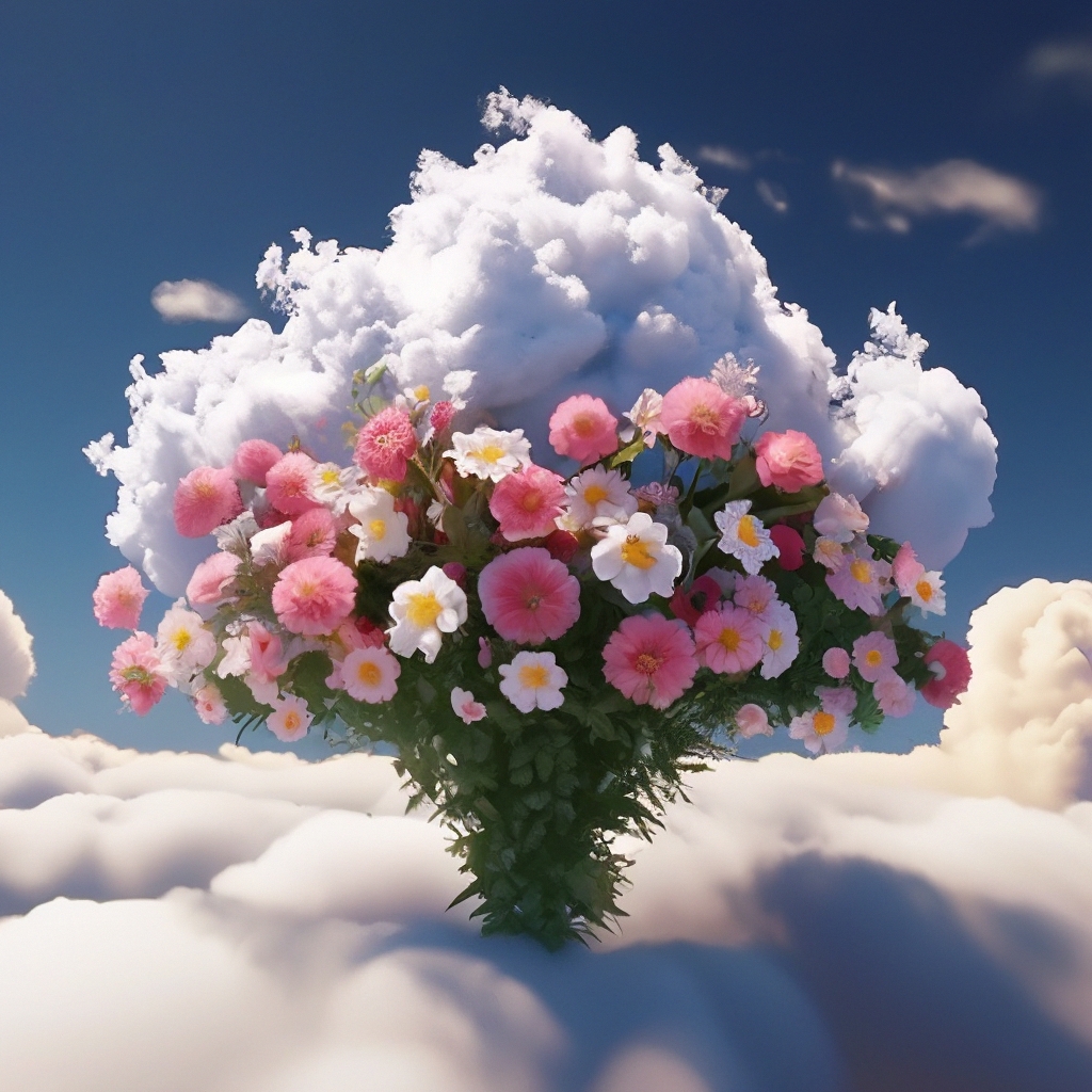 "Cloud , flowers inside the cloud" — image created in Shedevrum