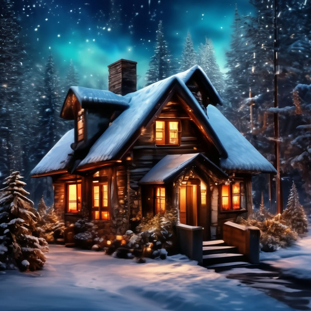 "A fairy-tale house in the forest with Christmas decorations and ...