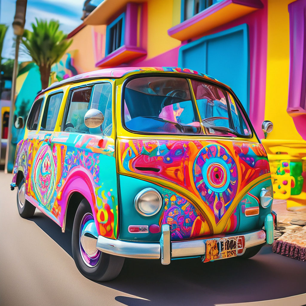 "Megarealistic, high resolution, mega beautiful painted hippie car, , 1 ...