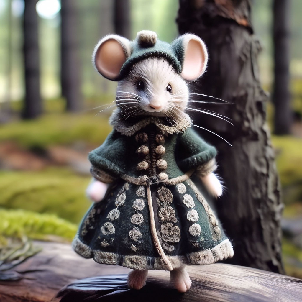 "Mouse in a dress fantasy ethnic wool finland gothic" — image created ...