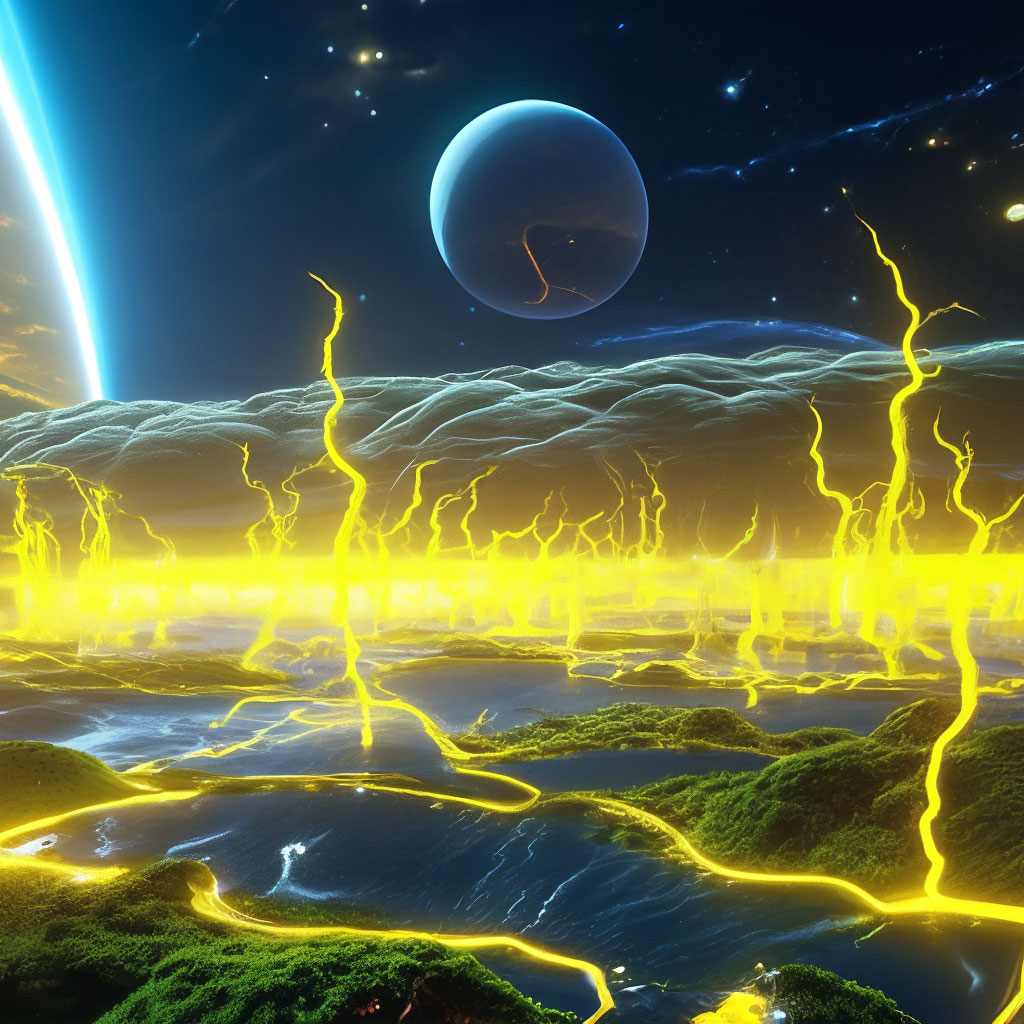 "Yellow art... A planet covered with a plasma electric ocean ...