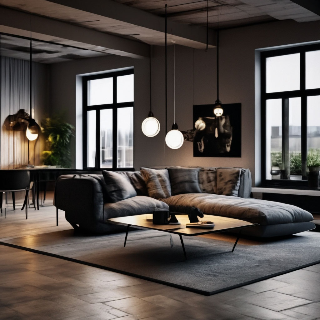"Loft light interior, white tones, gray tones, black accents, light ...