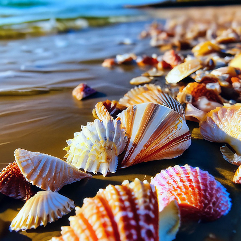 "Lots of beautiful seashells at the water's edge beautiful ...