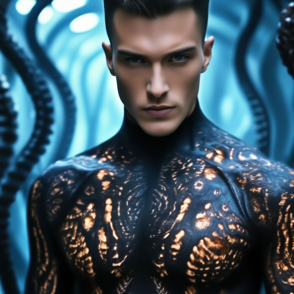 "Black octopus, man body wriggle, waist, hips, chest, bends ...