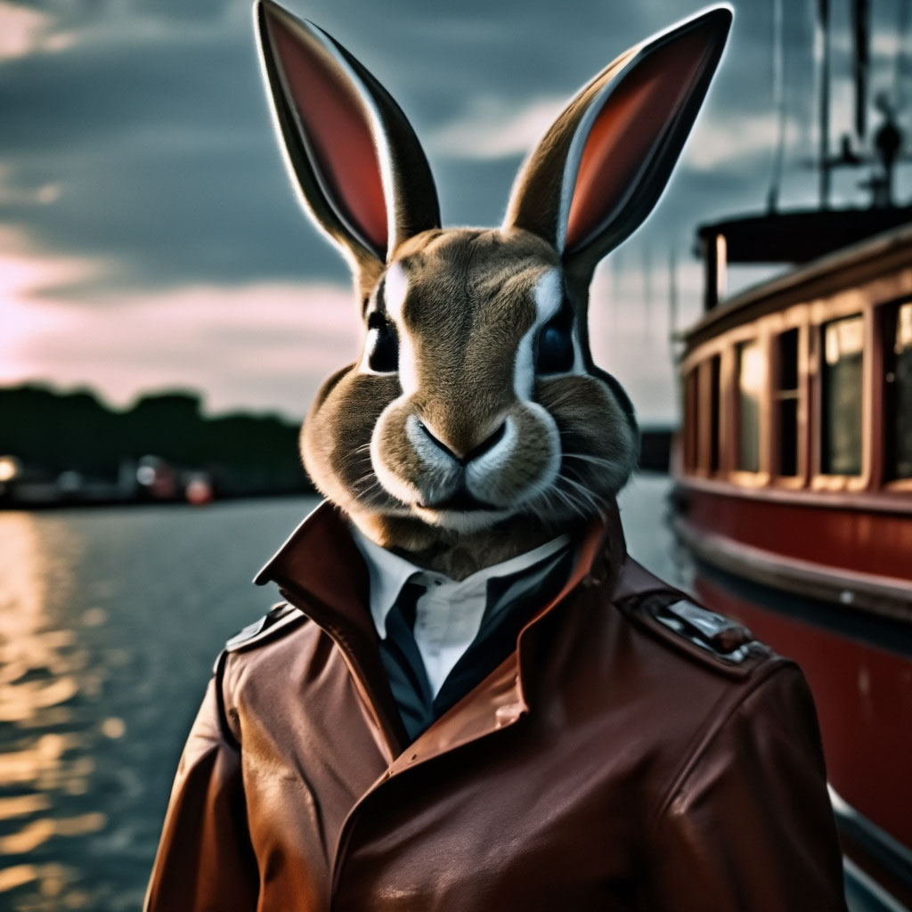 "Anthropomorphic bunny resident of the boat" — image created in Shedevrum