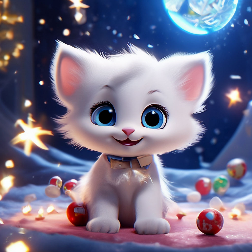 "🐱🤍 detailed ultra-cute white kitten,cute fairy-tale creature,huge eyes ...