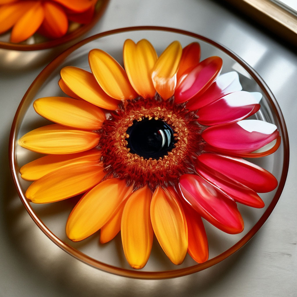 "Tableware, a variety of shapes made of epoxy resin, gerbera flowers ...