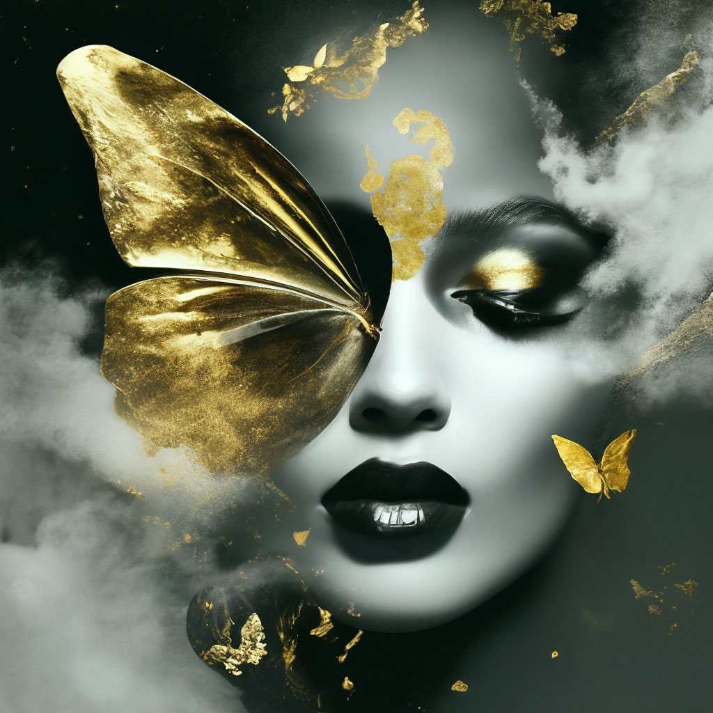 "Gold dust creative, surrealism, smoke, smooth lines, fiber ...