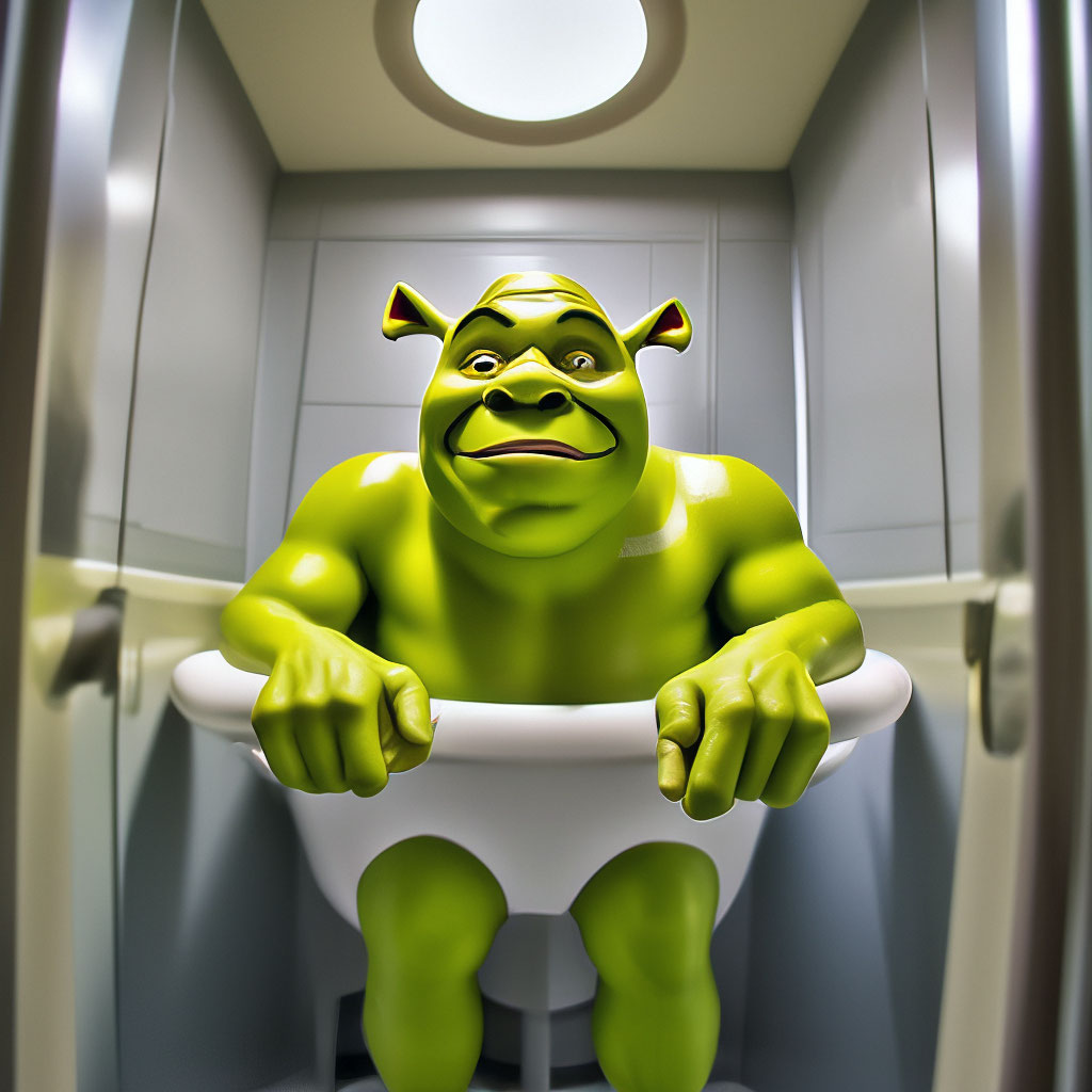 "SHREK IS ALONE IN THE BATHTUB!!!" — image created in Shedevrum