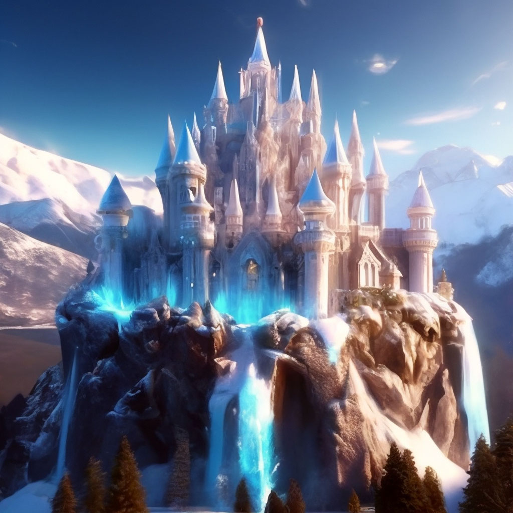 "Fabulous world beautiful big crystal shiny castle on a rock" — image ...