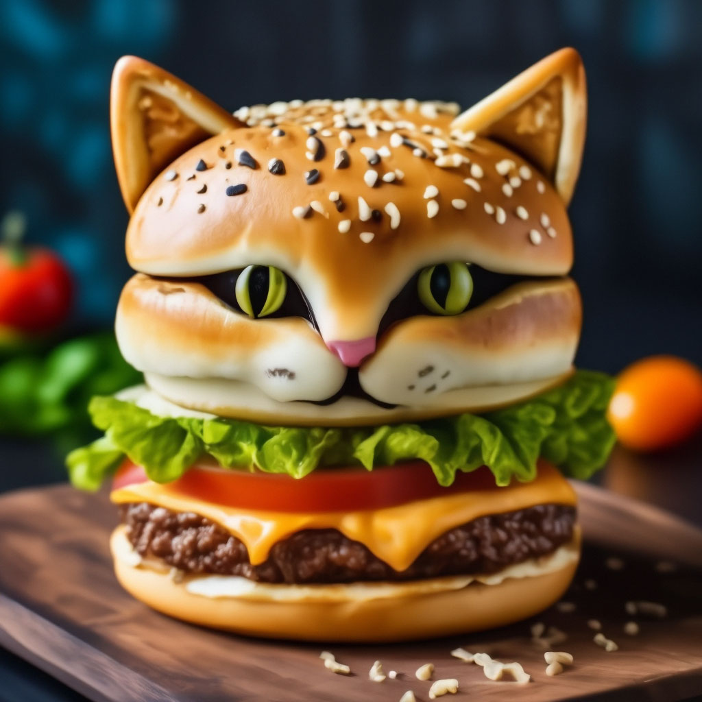 "Burger in the form of a cat" — image created in Shedevrum