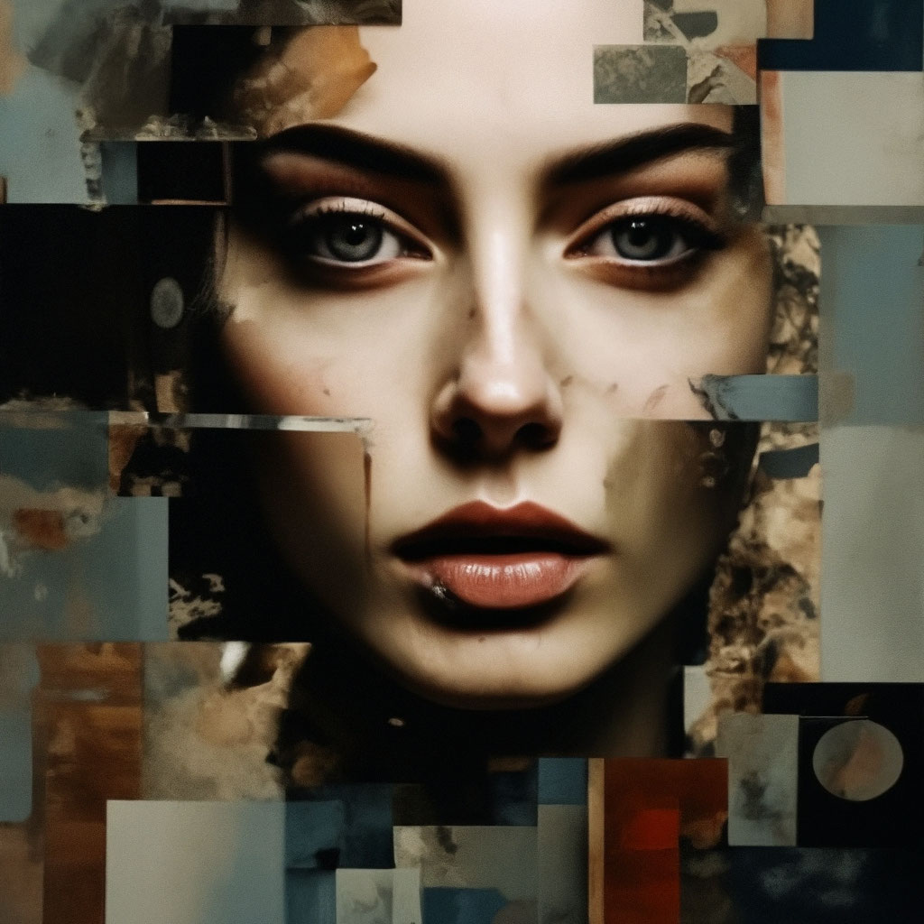 "Anxiety, close-up, avant-garde, abstraction, collage" — image created ...