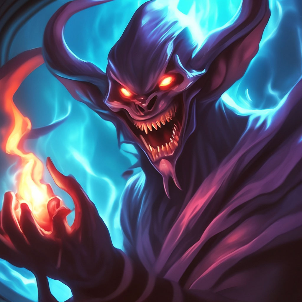 "An evil demon on the background of an emerging evil genie grin horror ...
