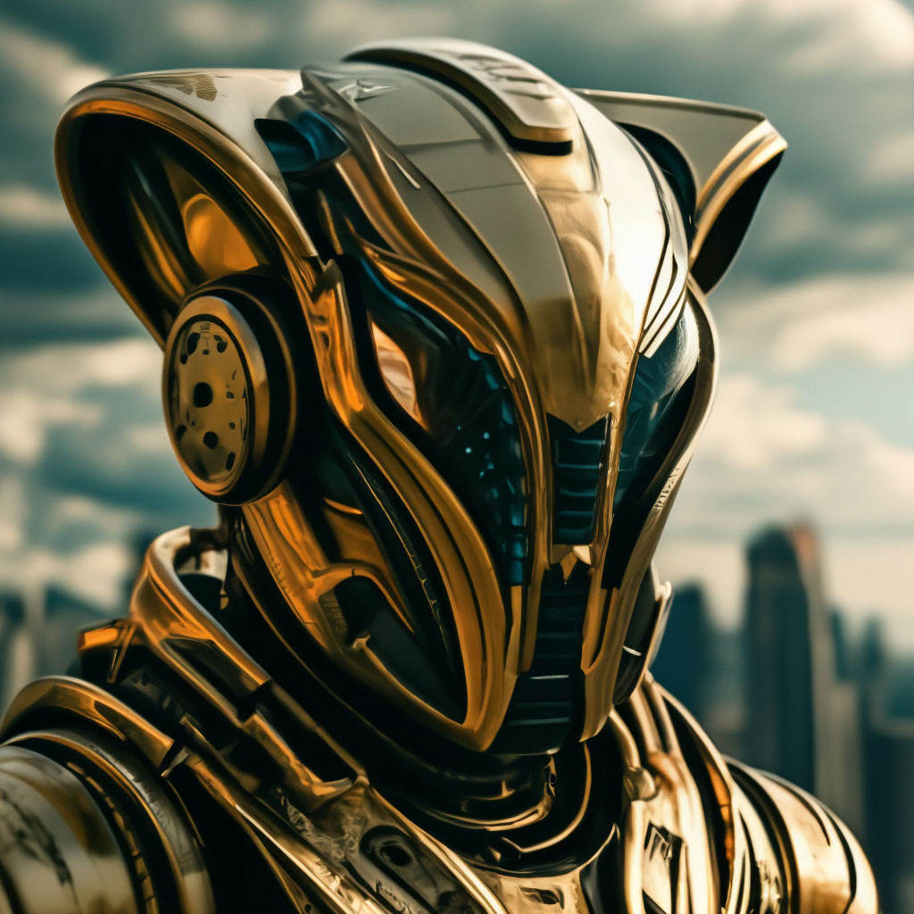 "Alien sphinx in a steam punk helmet, very close to the lens, high ...