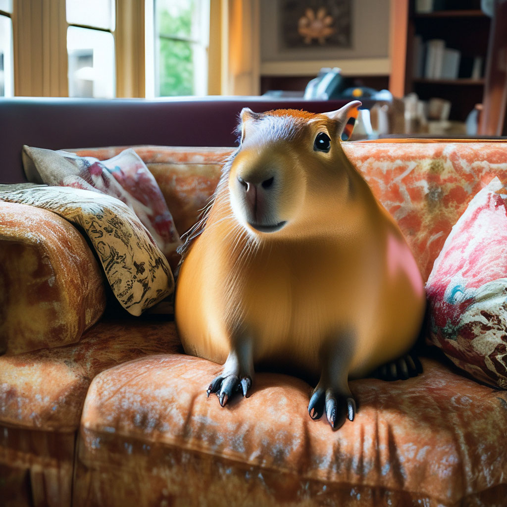"Capybara on the couch" — image created in Shedevrum