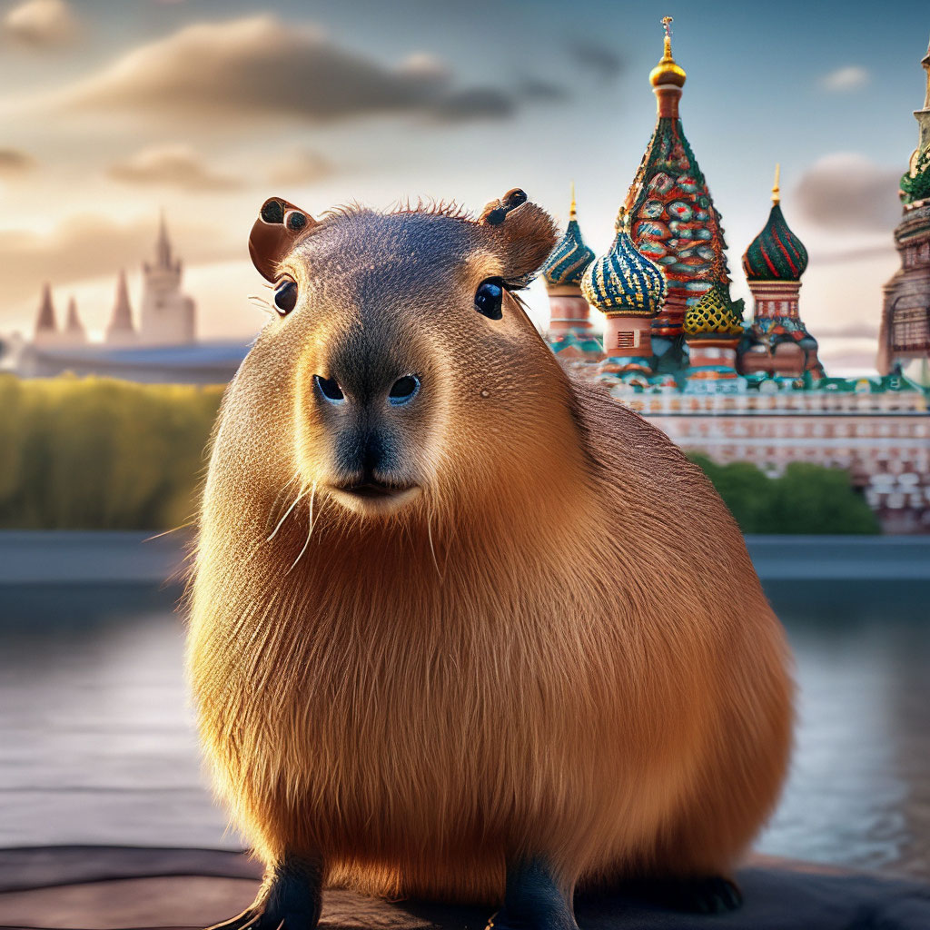 "Capybara on the background of Moscow, beautiful, realistic ...