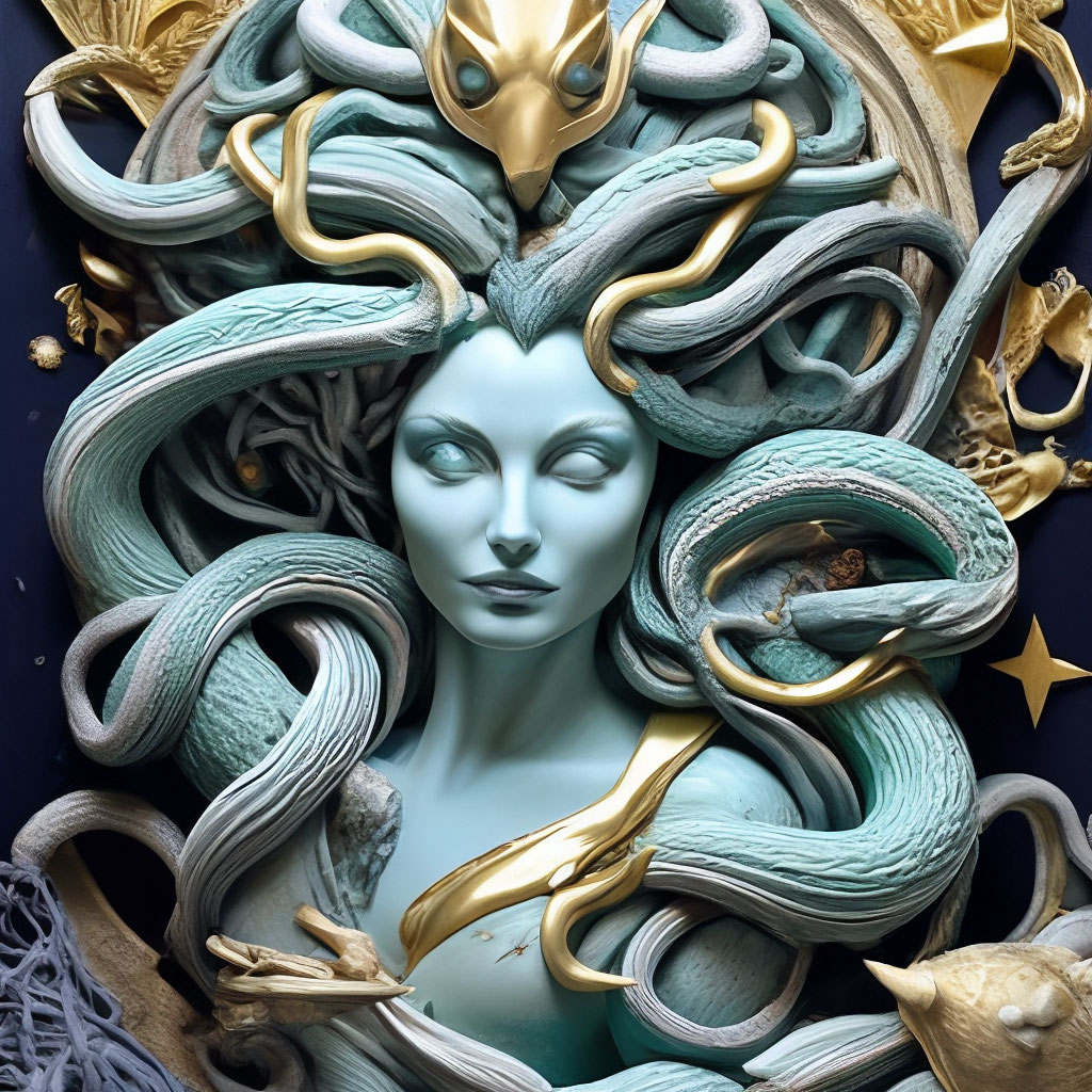 "Fabulous New Year's extravaganza,gorgon medusa with open eyes,hair in ...