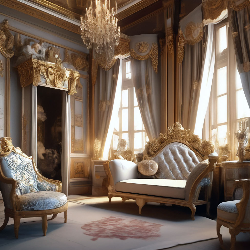 "Interior of the courtesan's boudoir, baroque style, close-up, 16:9, 5d ...