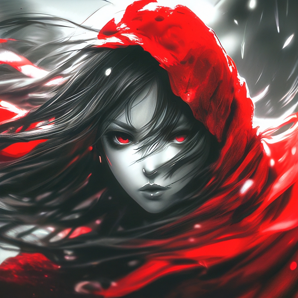 "Red tears,red wind, monochrome, anime style" — image created in Shedevrum