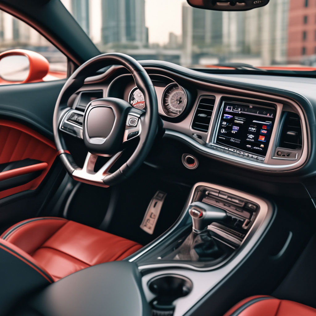 "Dodge Challenger SRT Hellcat Redeye, 2019, interior view, realistic, 3 ...